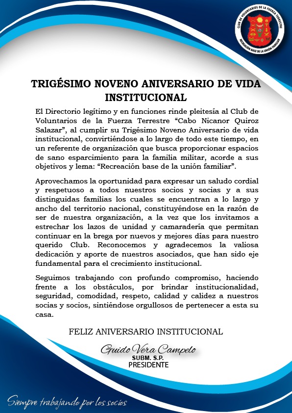 TRIGÉSIMO NOVENO ANIVERSARIO DE VIDA INSTITUCIONAL – Club de ...