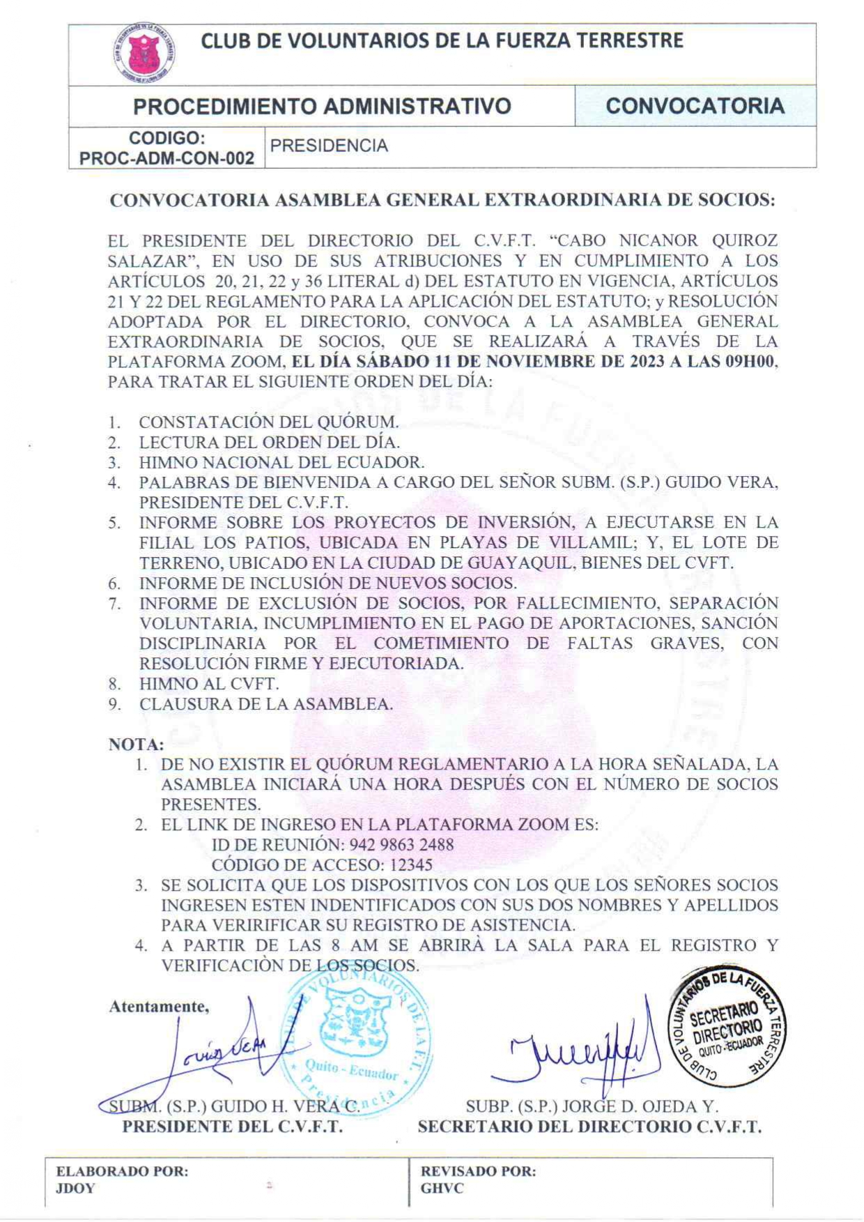 CONVOCATORIA ASAMBLEA GENERAL DE SOCIOS – Club de Voluntarios de la ...