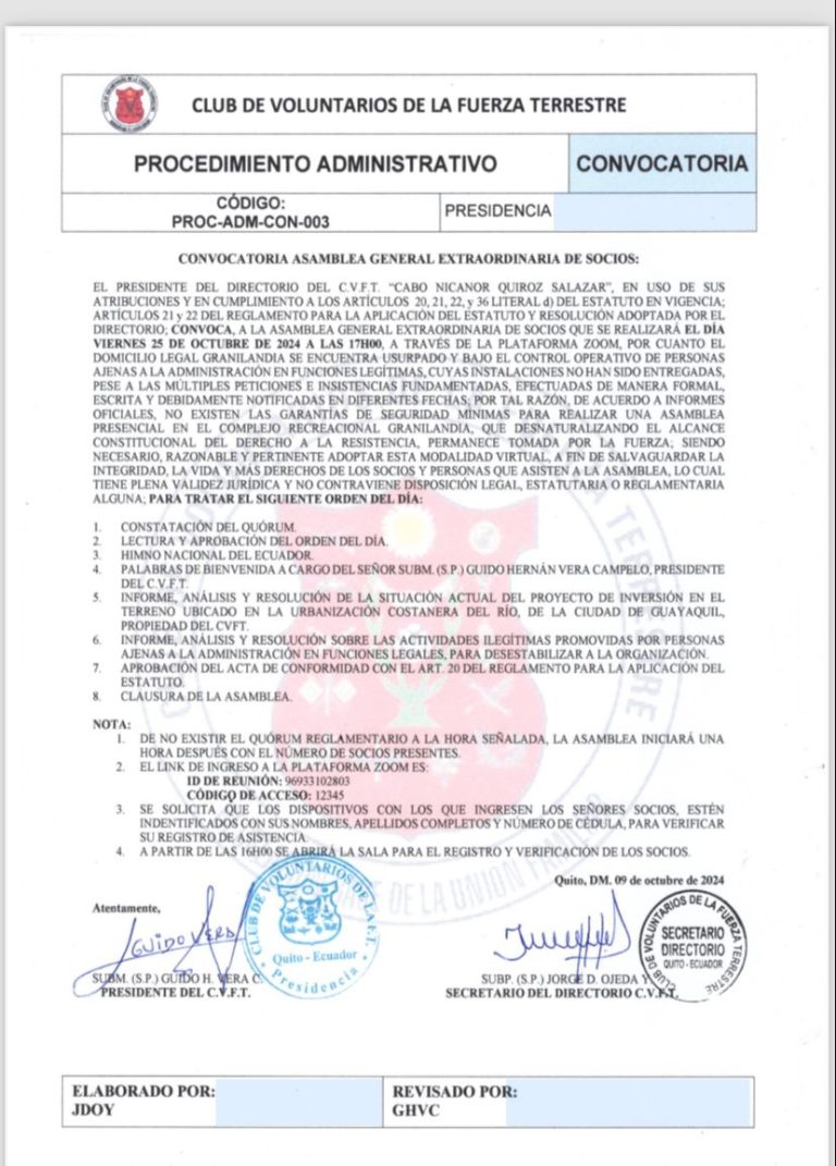 𝐂𝐎𝐍𝐕𝐎𝐂𝐀𝐓𝐎𝐑𝐈𝐀 – Club de Voluntarios de la Fuerza Terrestre